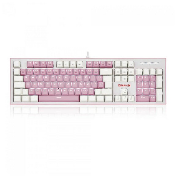 Teclado Gamer Mecânico Redragon K623 Hades RGB Rosa e Branco