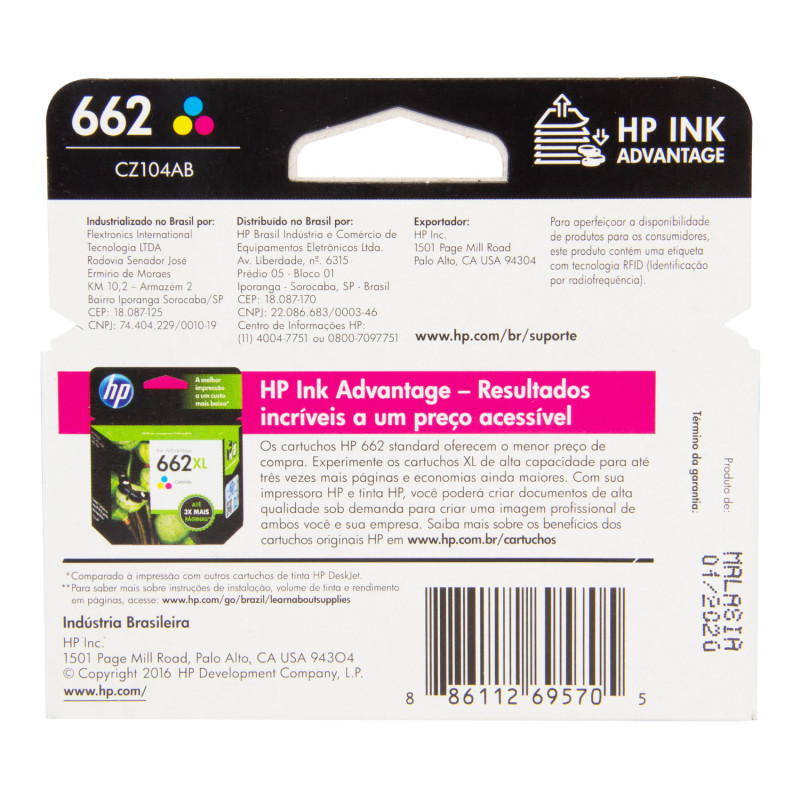 Cartucho de Tinta 662 Standard Colorido HP