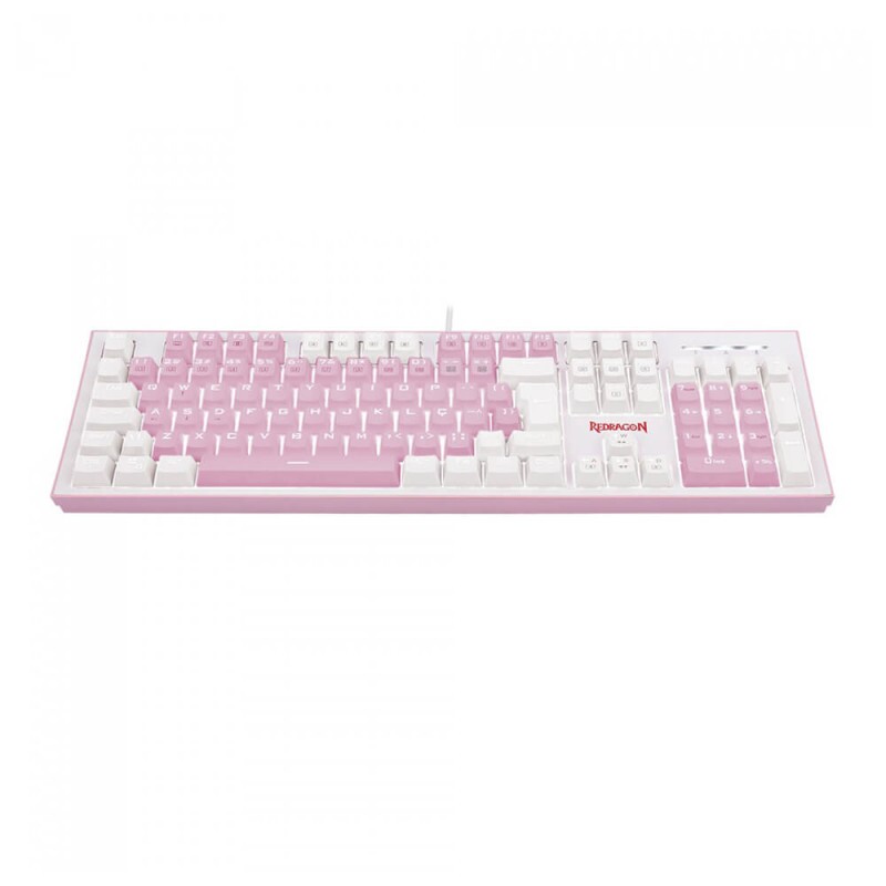 Teclado Gamer Mecânico Redragon K623 Hades RGB Rosa e Branco