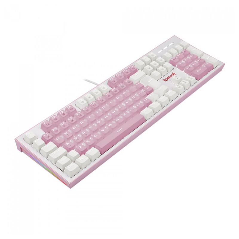 Teclado Gamer Mecânico Redragon K623 Hades RGB Rosa e Branco