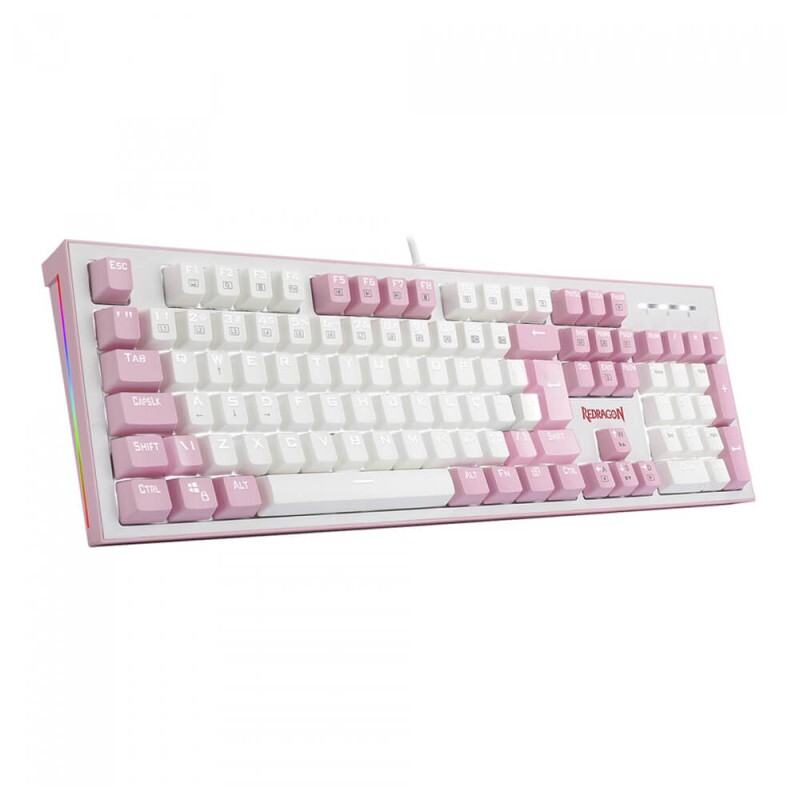 Teclado Gamer Hades Redragon K623 RGB Branco e Rosa Switch Azul