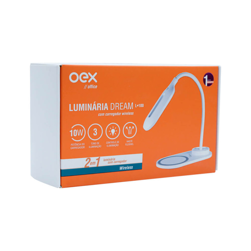 Luminária Dream com Carregador Wireless L100 OEX Branca Luminária Dream com Carregador Wireless L100 OEX Branca