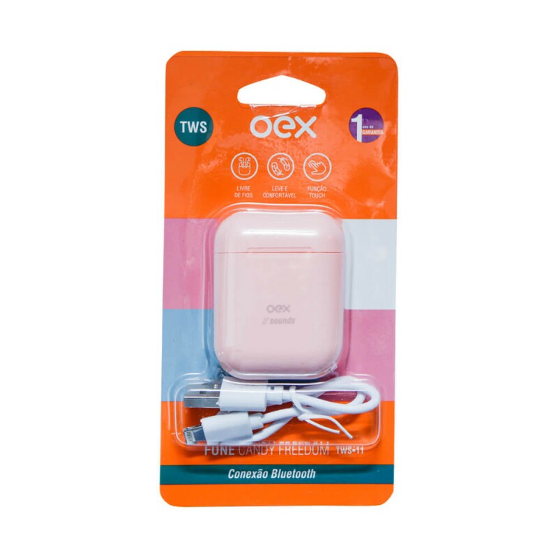 Fone de Ouvido OEX Candy TWS11 Bluetooth Rosa Claro Sem Fio
