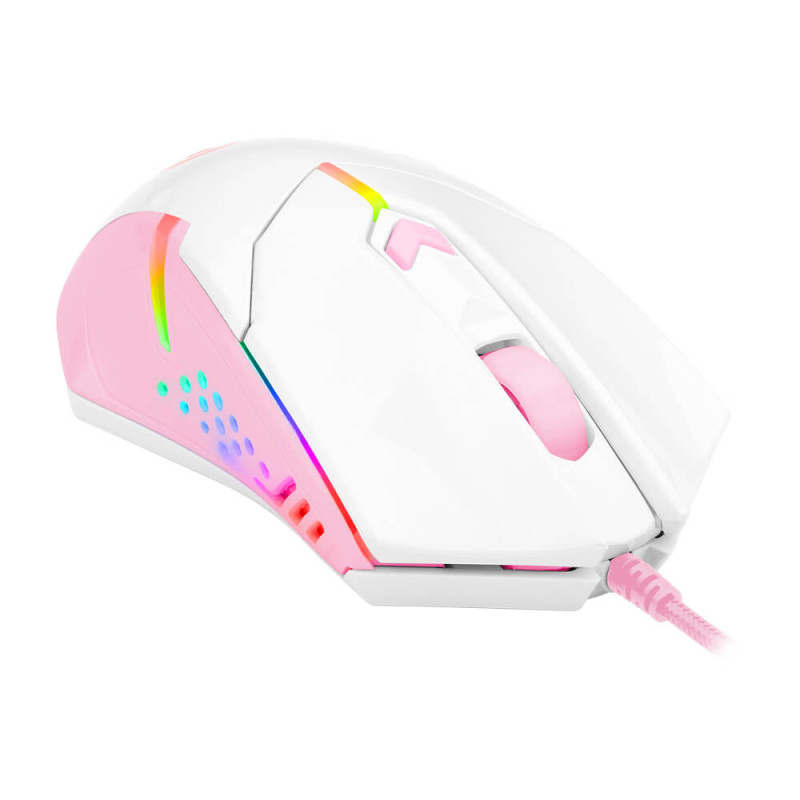 Mouse gamer M601WP RGB Centrophorus Redragon branco com rosa