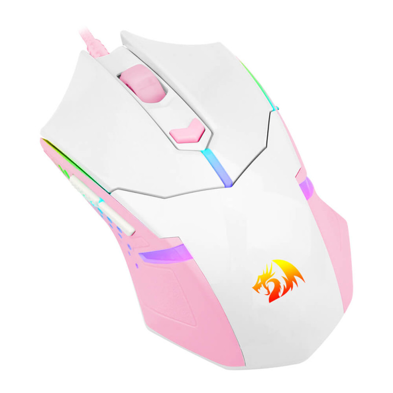Mouse gamer M601WP RGB Centrophorus Redragon branco com rosa