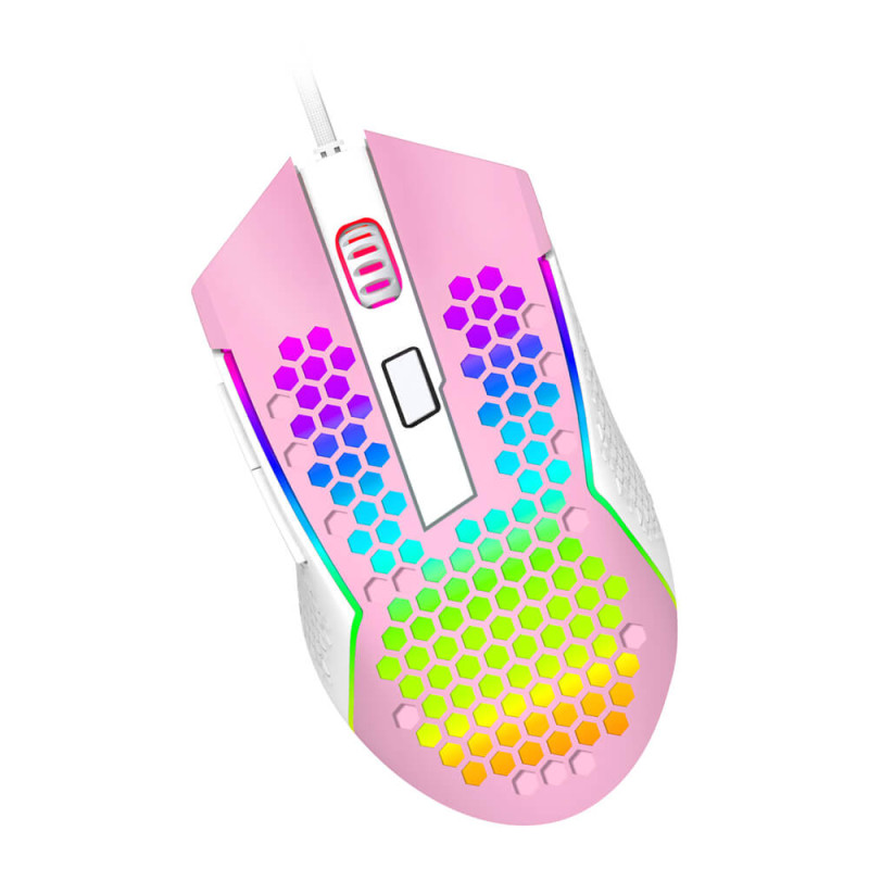 Mouse gamer Redragon M987PW-P RGB Reaping Elite rosa com branco