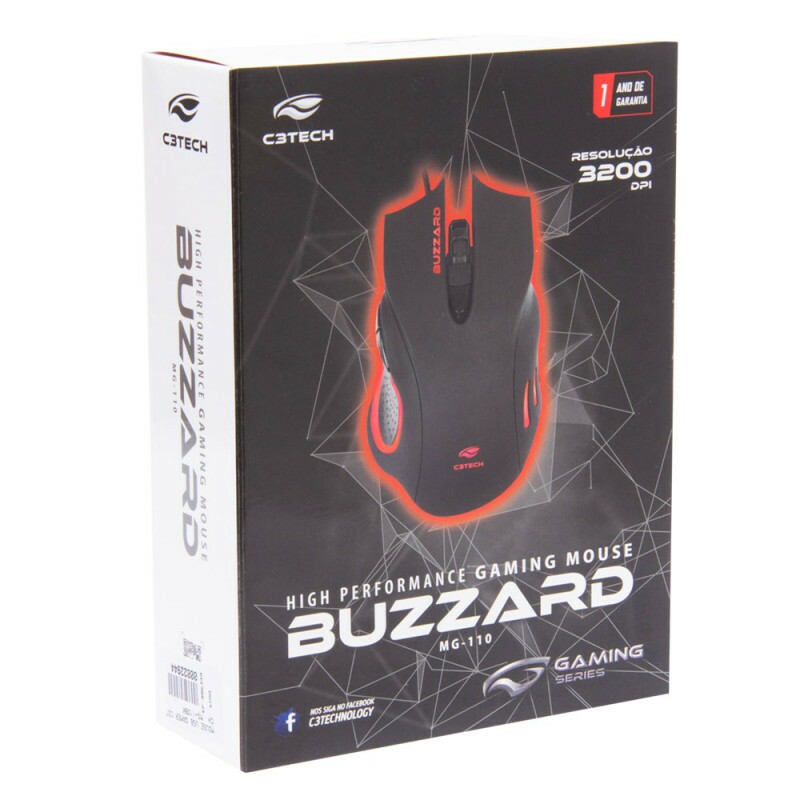 Mouse Gamer Buzzard MG-110BK Preto C3TECH Sensor Óptico