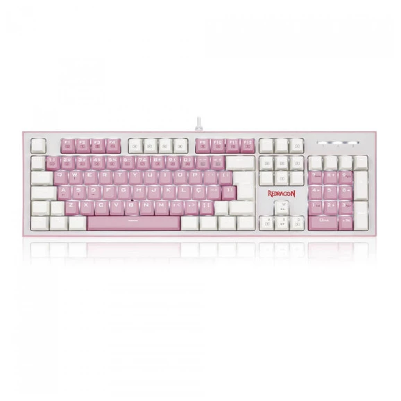 Teclado Gamer Mecânico Redragon K623 Hades RGB Rosa e Branco